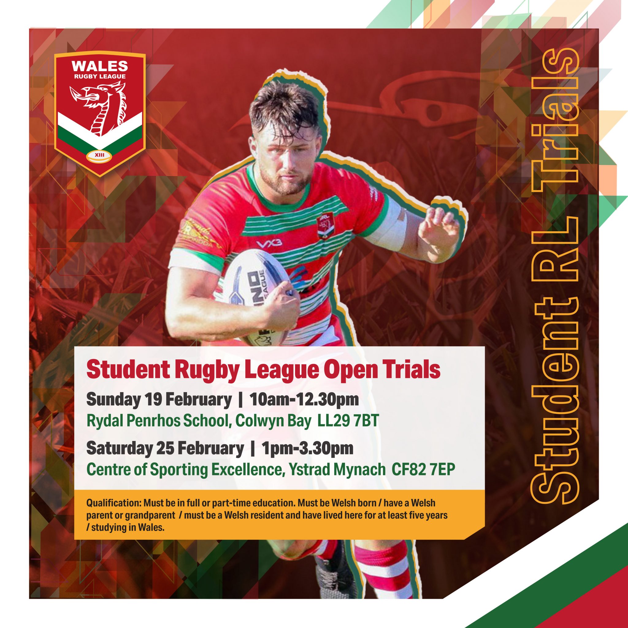 Play for Wales Students in the Four Nations - Wales Rugby League